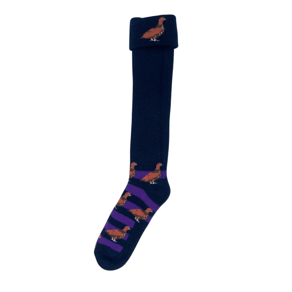 Merino Wool Navy & Purple Grouse Shooting / Walking Socks - ShuttleSocks